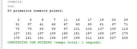Laços - Ex. 14 - Calculando e exibindo os 50 primeiros números primos ...